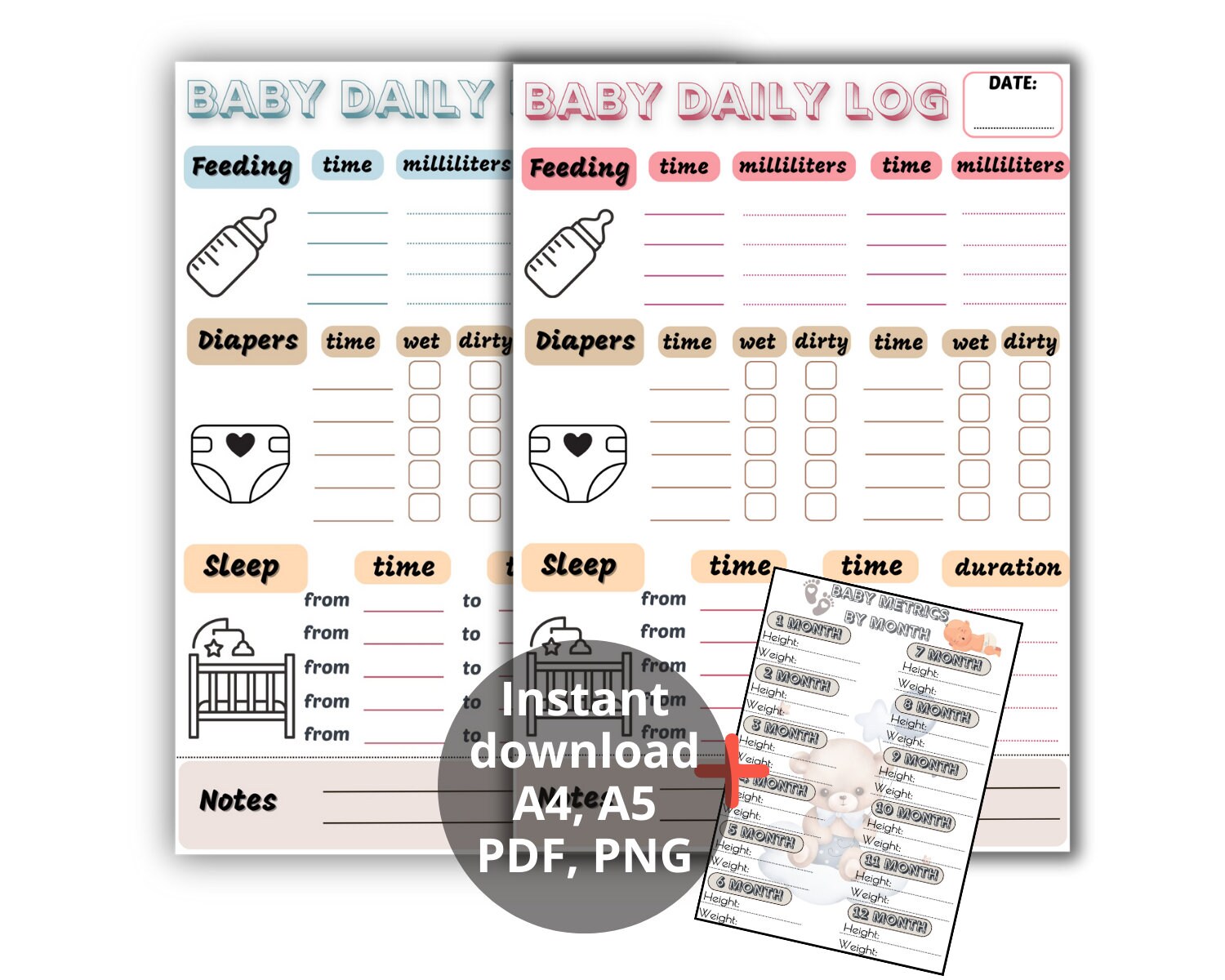 Baby Daily Log, Baby Care Log, Newborn Log, Nanny Log, Tracker Newborns ...