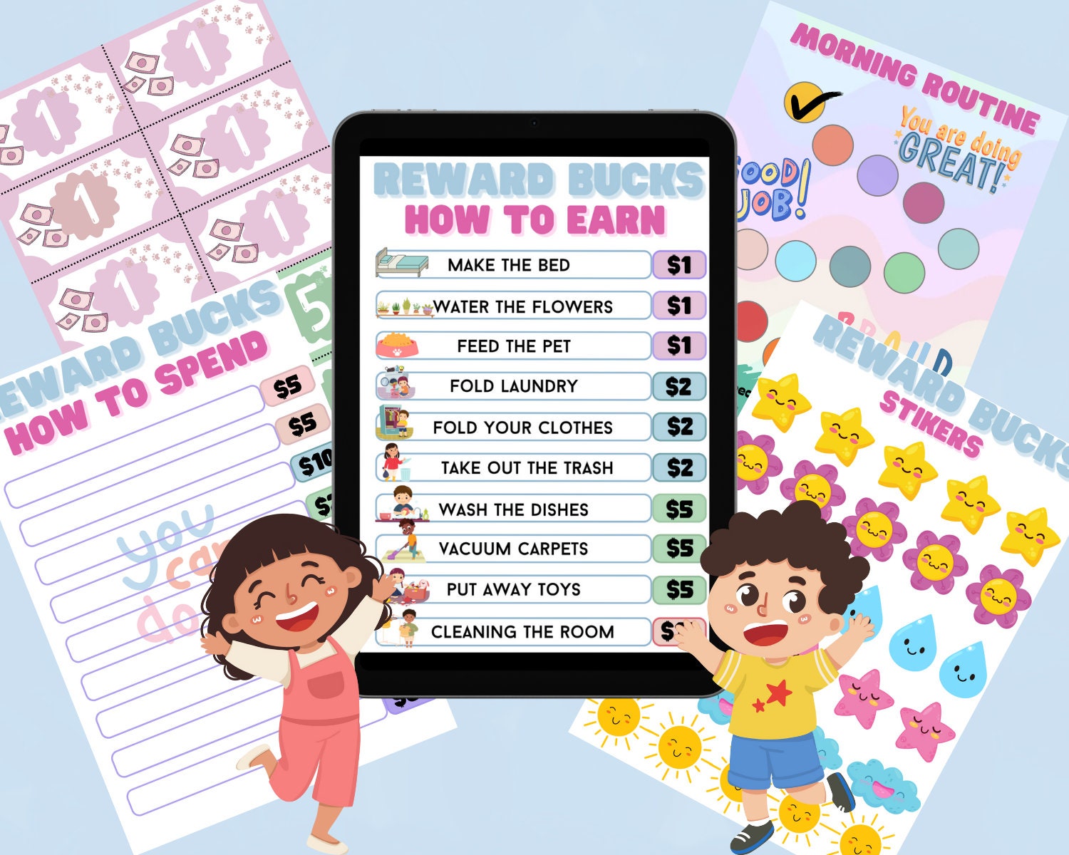 Editable Kids Reward Bucks and Chart,reward Coupons for Kids,mom Bucks ...