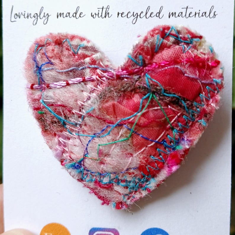 Lovingly Handmade Pink Heart Brooch Made From Upcycled Textiles With ...