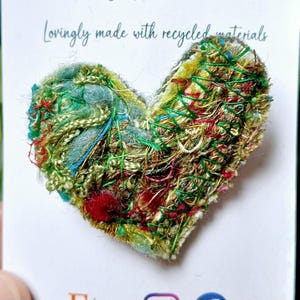 Lovingly Handmade Green Heart Brooch Made From Upcycled Textiles With ...