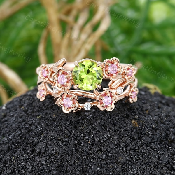 Pink Sapphire and Peridot Ring - Etsy