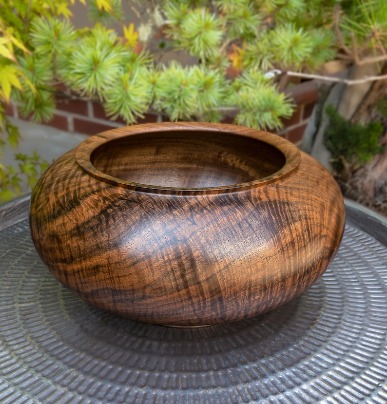 Claro Walnut Bowl – Large Closed Form With Flared Rim & Curly Figured ...