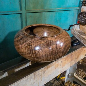 Claro Walnut Bowl – Large Closed Form With Flared Rim & Curly Figured ...