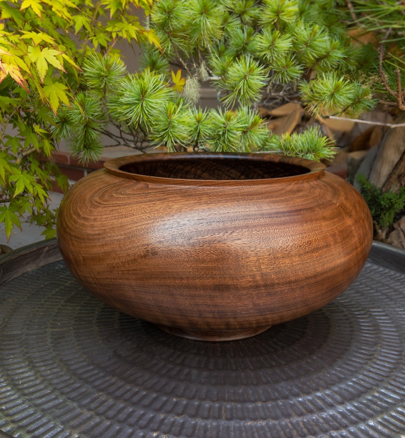 Claro Walnut Bowl – Large Closed Form With Flared Rim & Curly Figured ...
