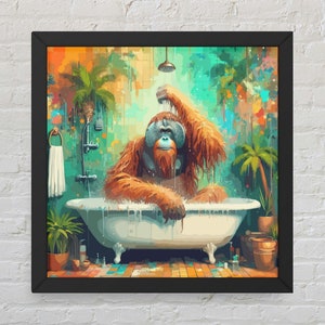 Orangutan in Bath, Cloakroom Wall Art, Maximalist Bathroom Print ...