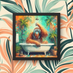 Orangutan in Bath, Cloakroom Wall Art, Maximalist Bathroom Print ...