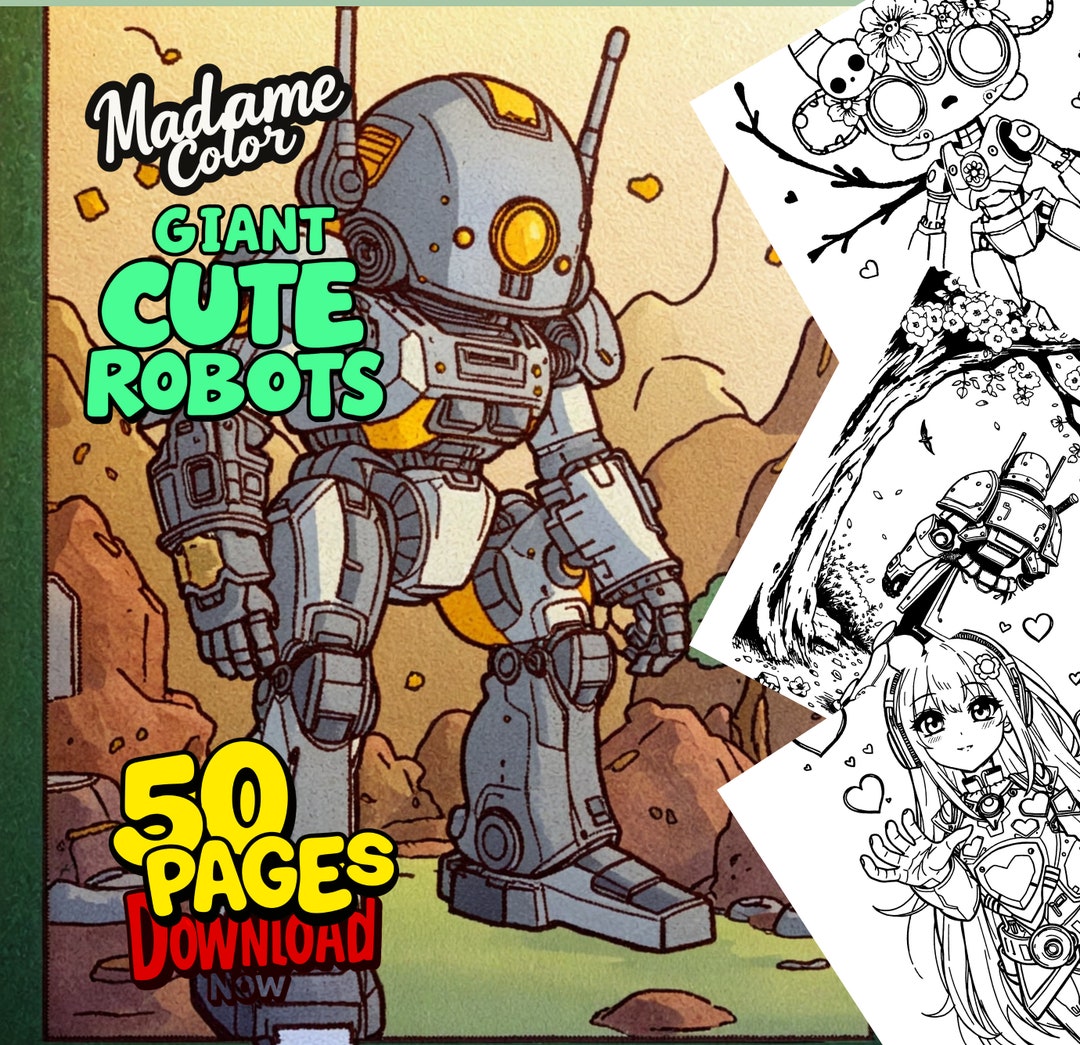 Robots Coloring Book Cute Gothic Robot Art for Relaxing With Cyber ...