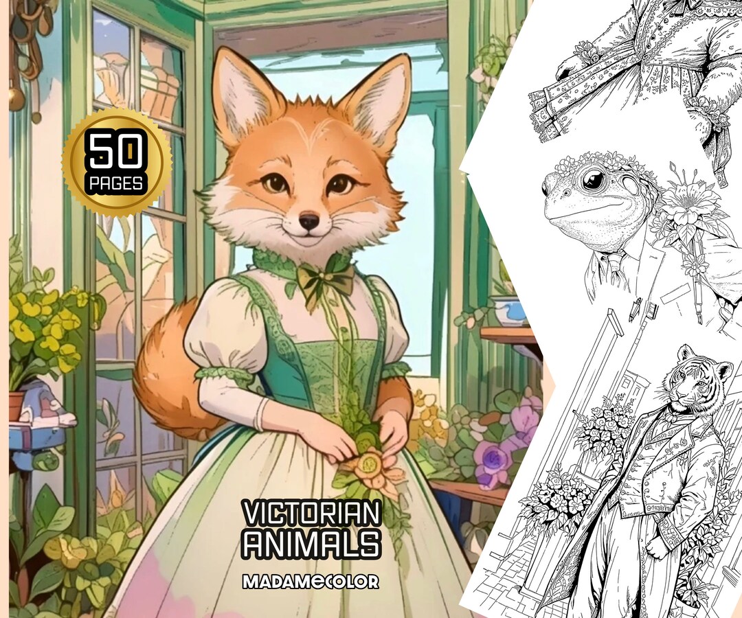 Victorian Furries Coloring Book 50 Pages - Etsy