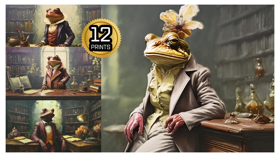 Victorian Style Frogs Wall Art Prints Set, Antique Oil Painting With ...