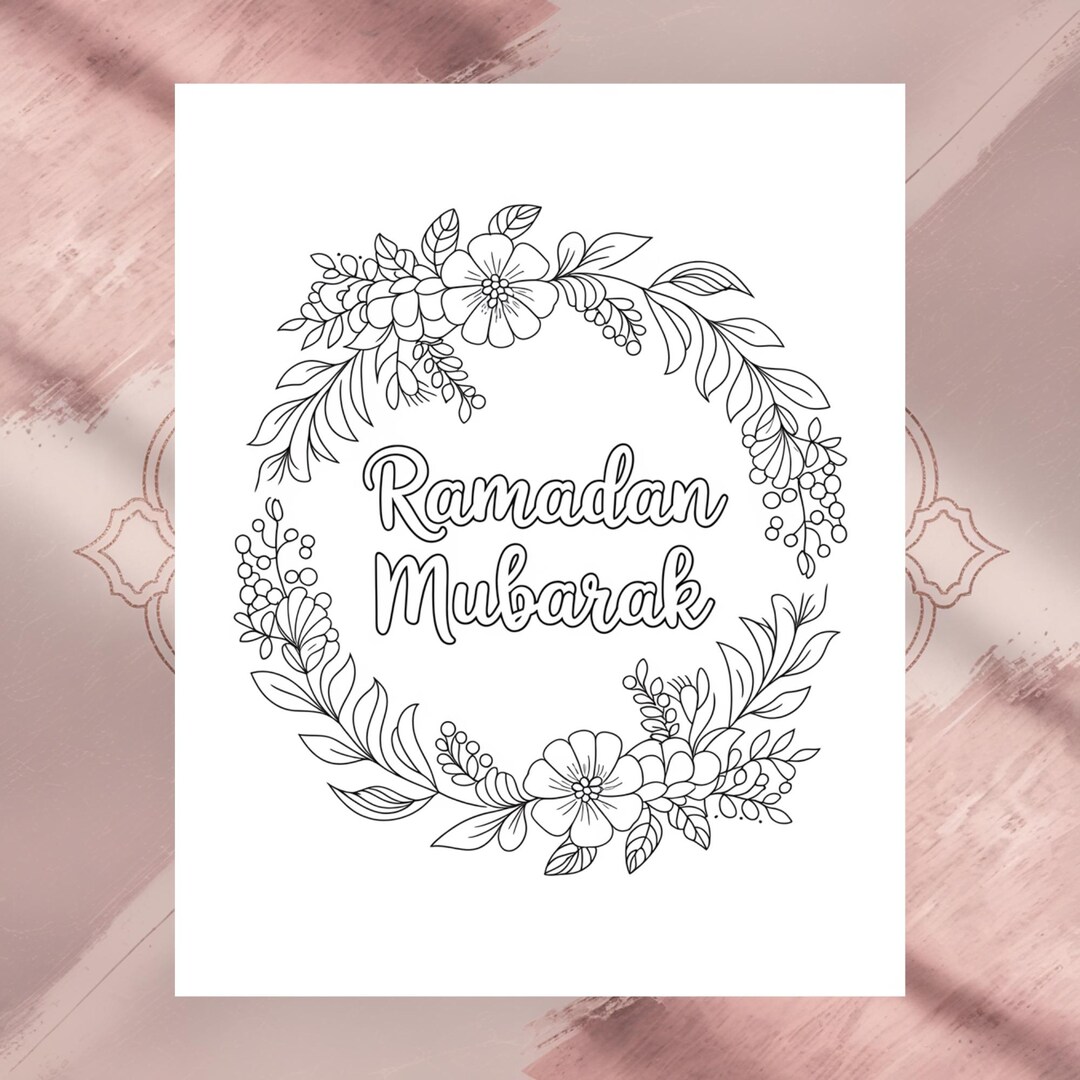 Ramadan Mubarak Coloring Page, Islamic Floral Wreath Digital Download ...