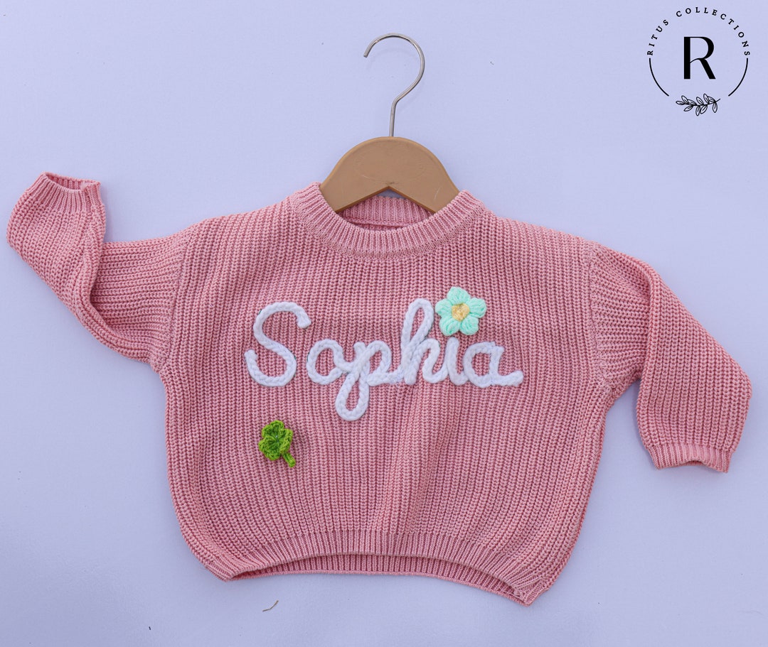 Elegant Personalized Name Baby Sweater, Custom Hand Embroidered Baby ...