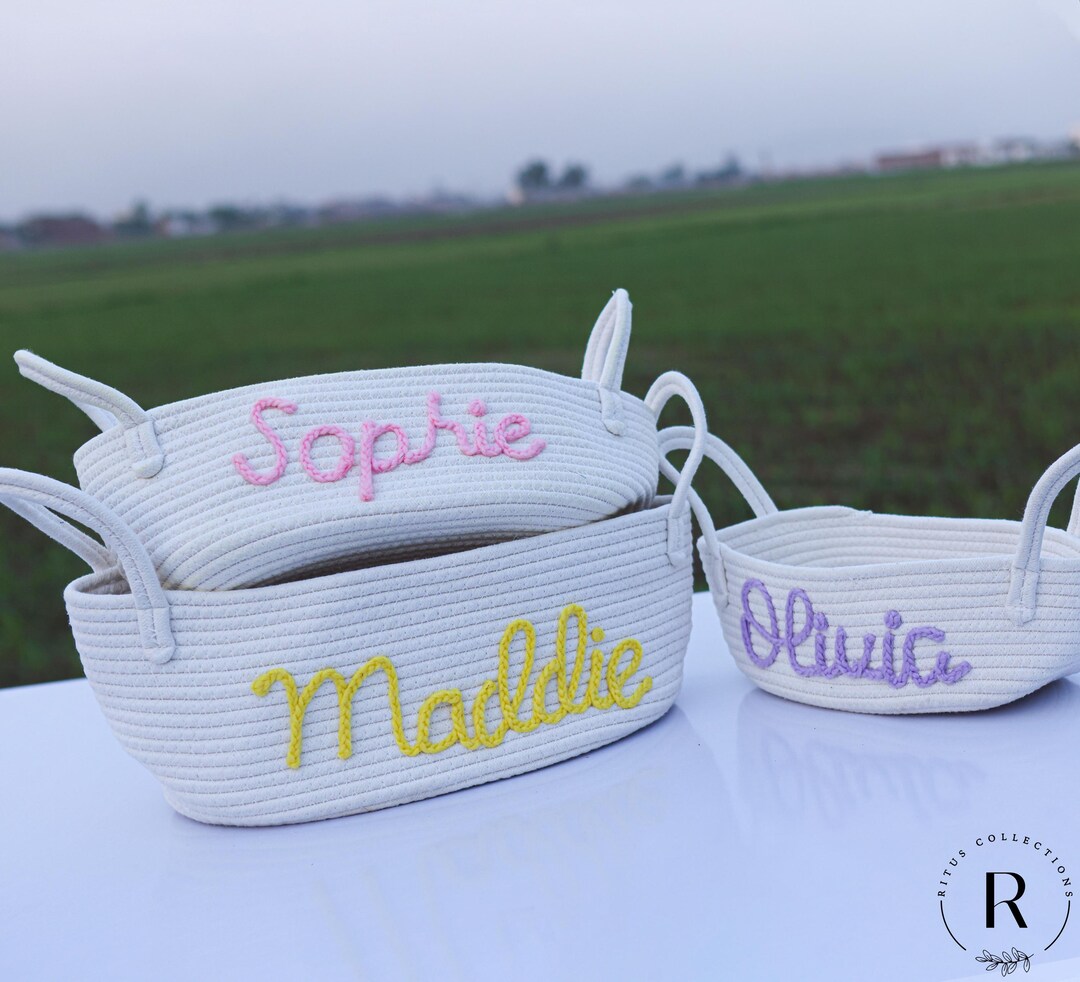 Personalized Cute New Born Baby Basket, Custom Embroidered Baby Name ...