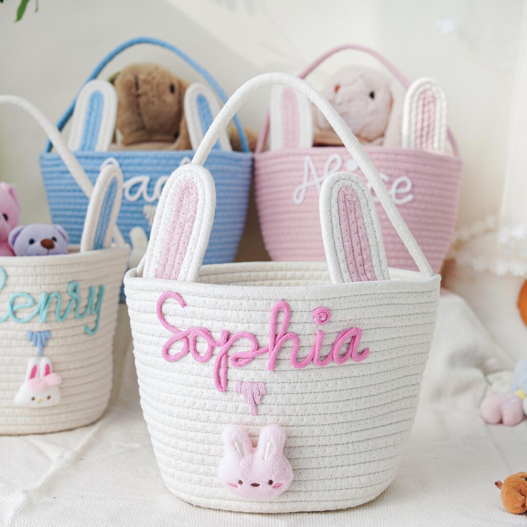 Personalized Bunny Kids Basket, Custom Embroidered Easter Basket With ...