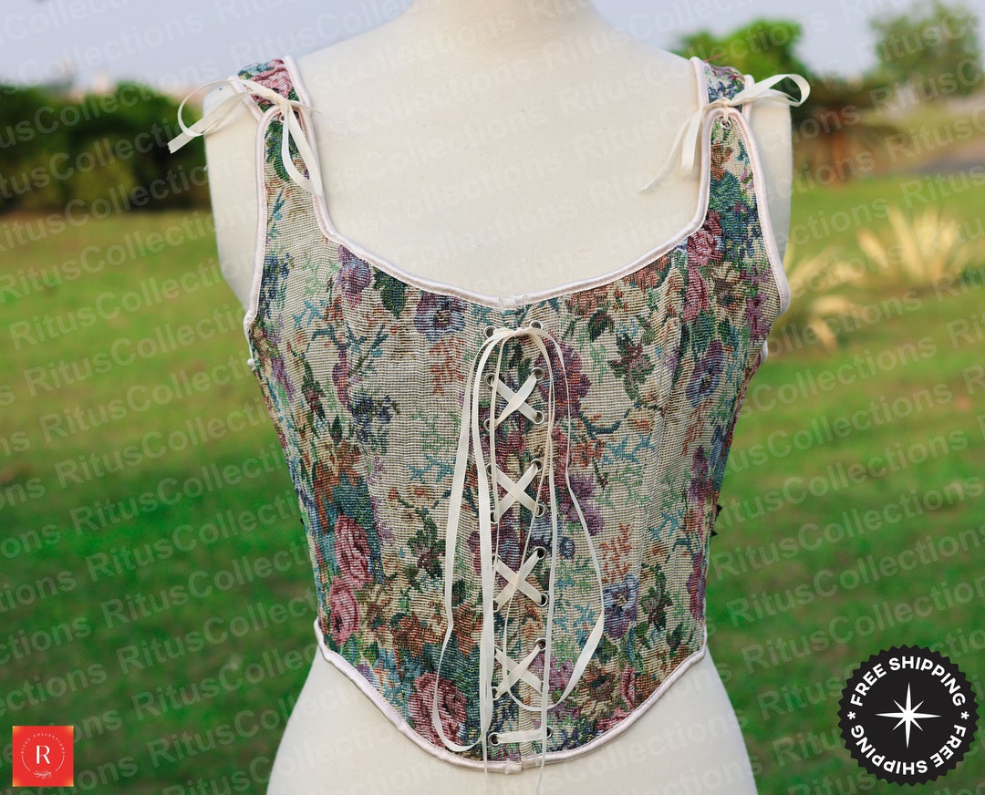 Floral Medieval Bustier Corset Top, Ren Faire Victorian Lace up Corset ...