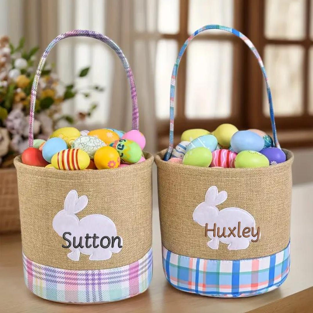 Personalized Bunny Kids Basket, Custom Embroidered Easter Basket With ...