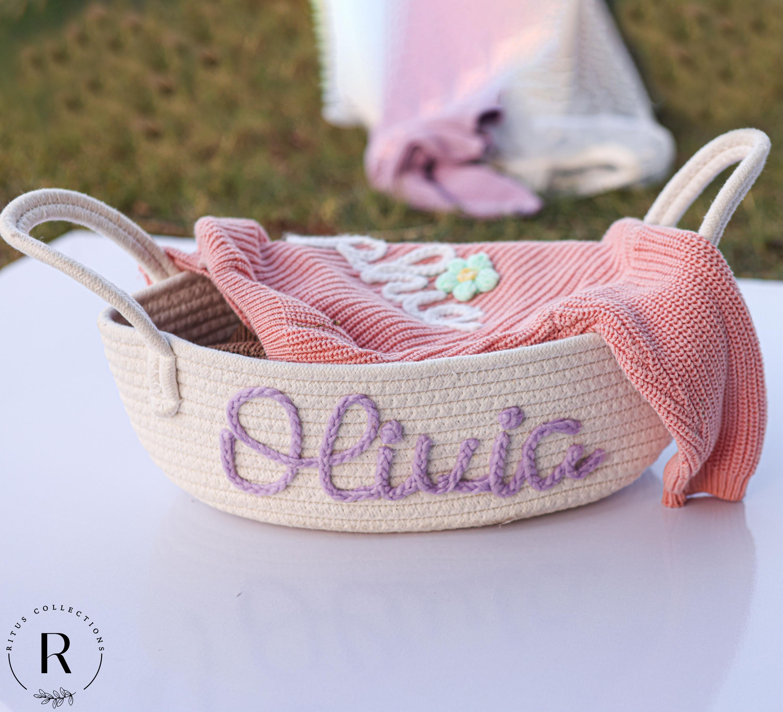 Personalized Cute New Born Baby Basket, Custom Embroidered Baby Name ...