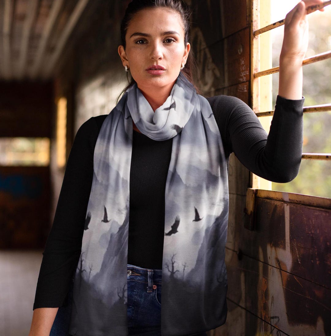 Murder of Crows Midnight Soft Tassel Scarf, Witchy Clothing, Raven ...