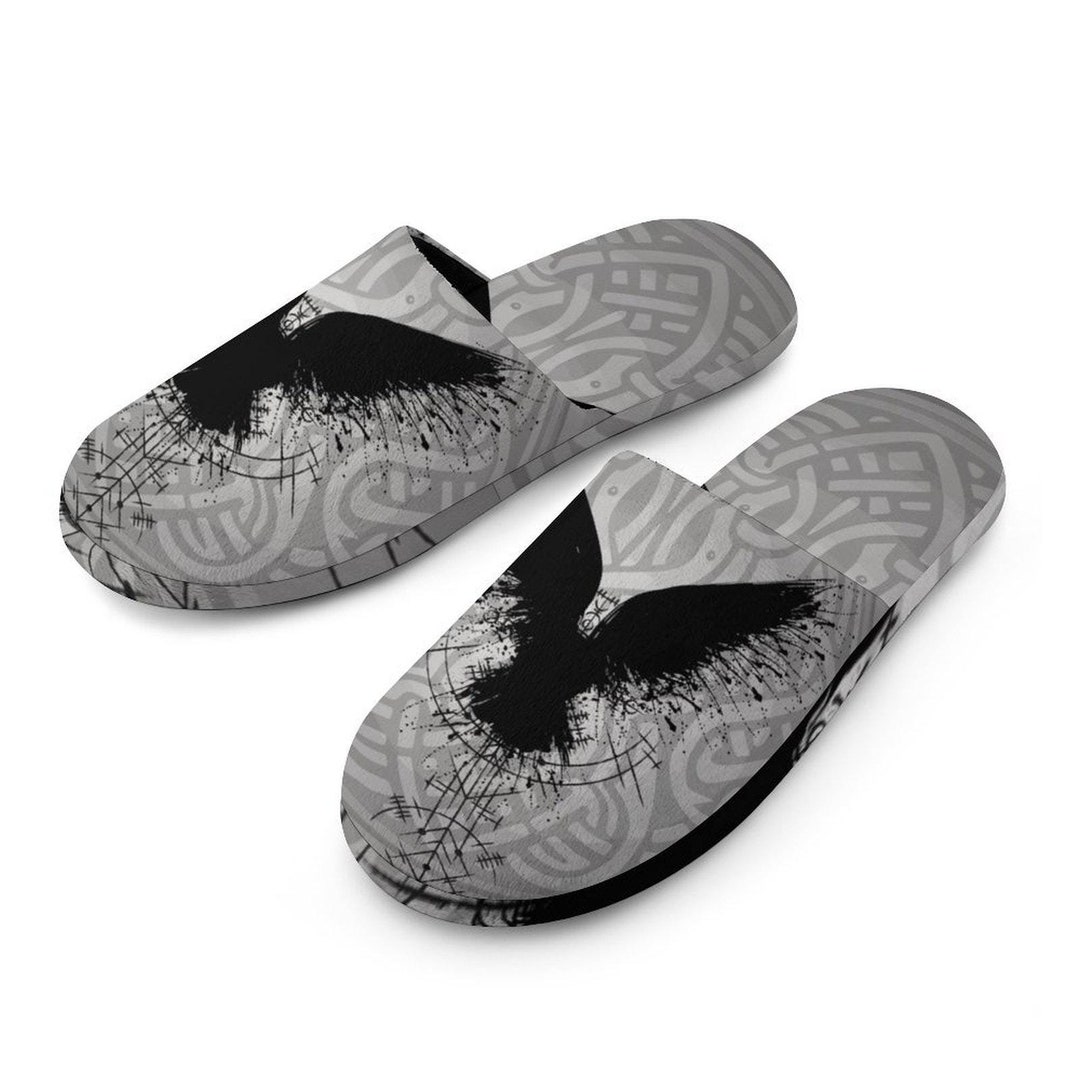Viking Crow Flannel Men's Cotton Slippers, Occult Shoes, Witchcore ...