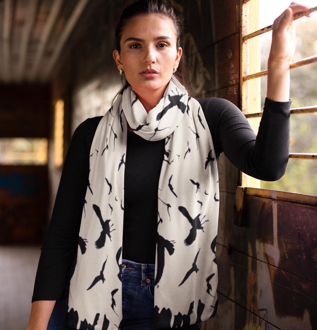 Murder of Crows Cream Lightweight Scarf witchy Clothing, Raven Scarf ...