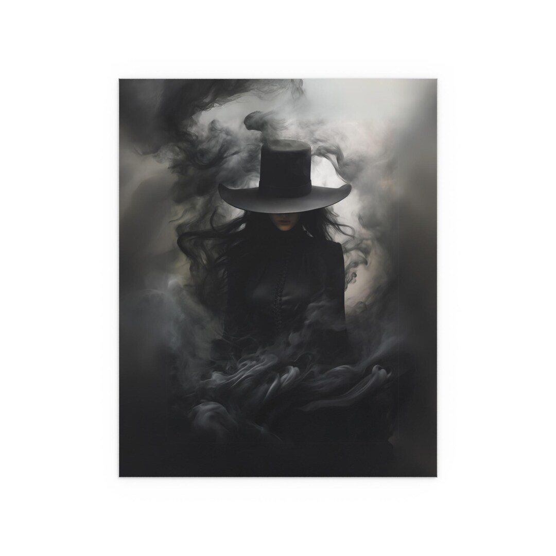 Gothic Lady Print: Wide Brim Hat, Witchcore Halloween Decor (digital ...