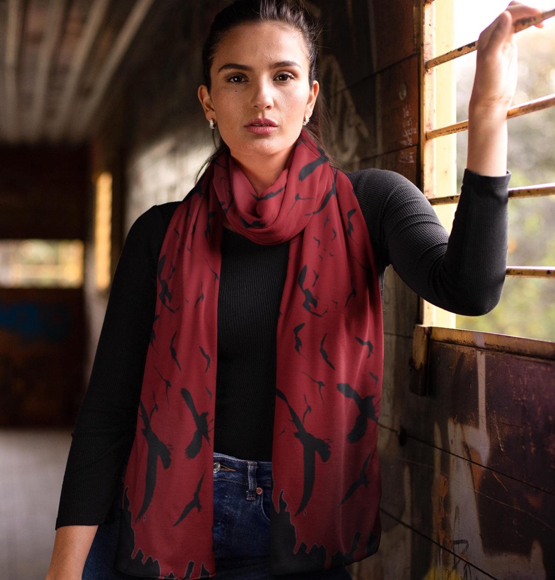 Murder of Crows Oxblood Tassel Scarf - Witchy Clothing, Raven Scarf - Etsy