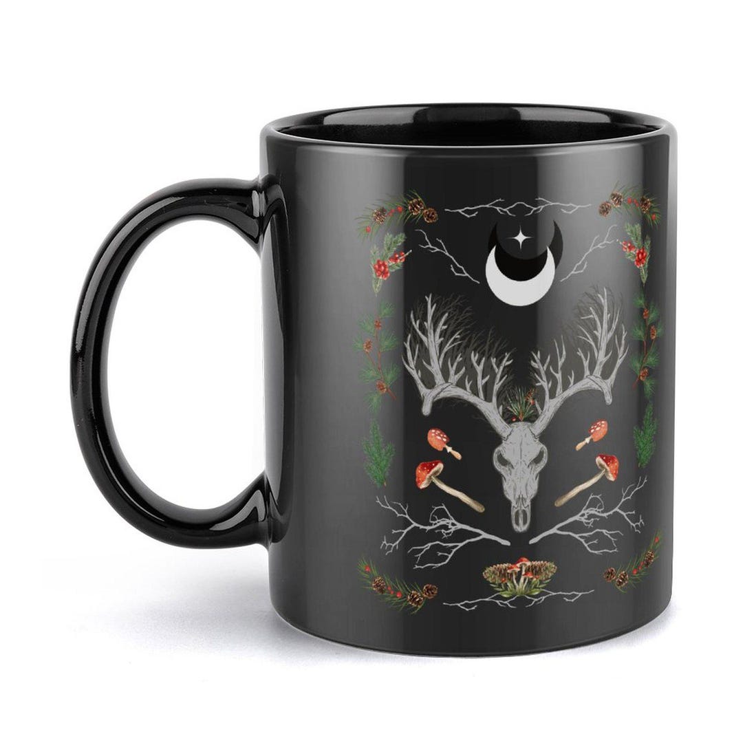 Yuletide Coffee Mug: Crescent Moon, Skull, Witchy Goth Ceramic - Etsy