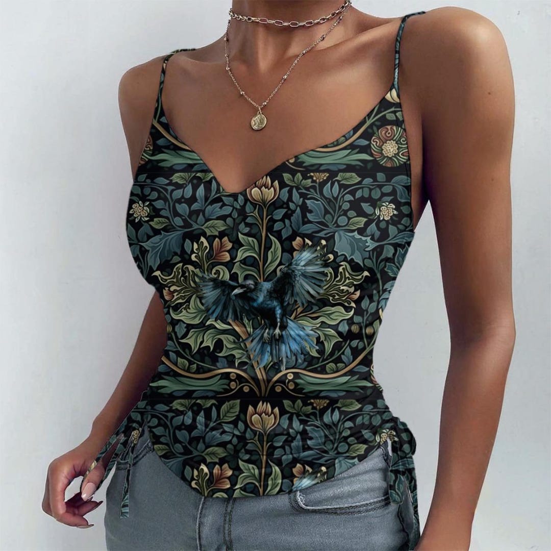 Dark Academia Crow or Owl Drawstring Camisole - William Morris Inspired ...