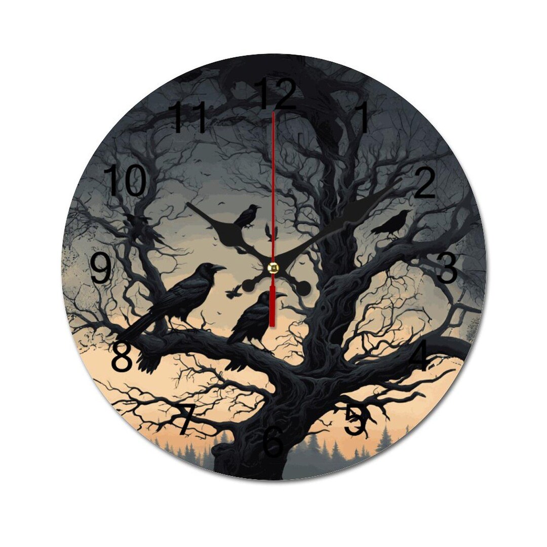 Spooky Crowcore Wooden Wall Clock: Gothic Whimsigoth Decor - Etsy