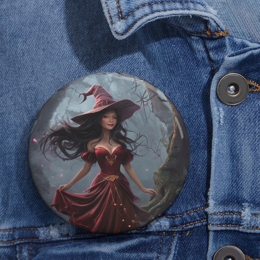Valentine Witch Custom Pin Buttons, Spooky Witch Girl, Witchy Aesthetic ...