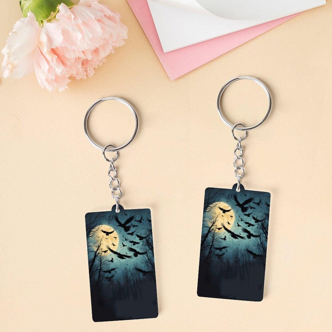 Full Moon Crow Acrylic Keychain: Gothic Whimsigoth Bird Lover Gift - Etsy