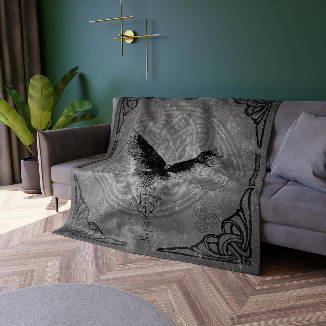 Viking Raven Crushed Velvet Blanket: Norse Pagan Decor - Etsy