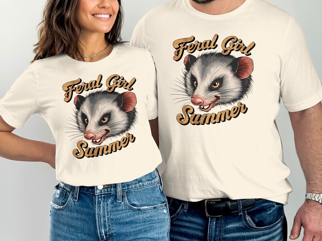 Feral Girl Summer Possum Graphic T-shirt, Cute Opossum Face Tee ...