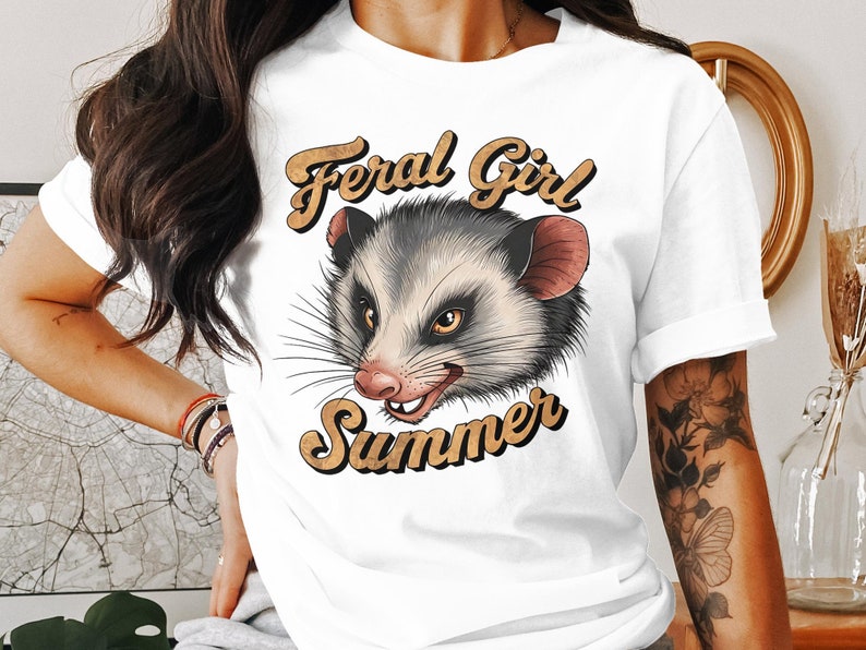 Feral Girl Summer Possum Graphic T-shirt, Cute Opossum Face Tee ...