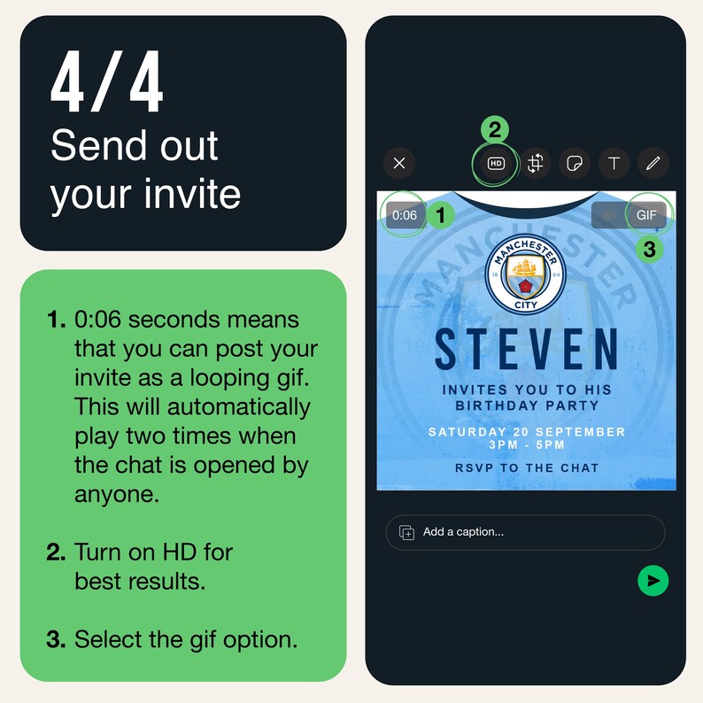 Editable Animated Manchester City Party Invitation Digital Whatsapp ...