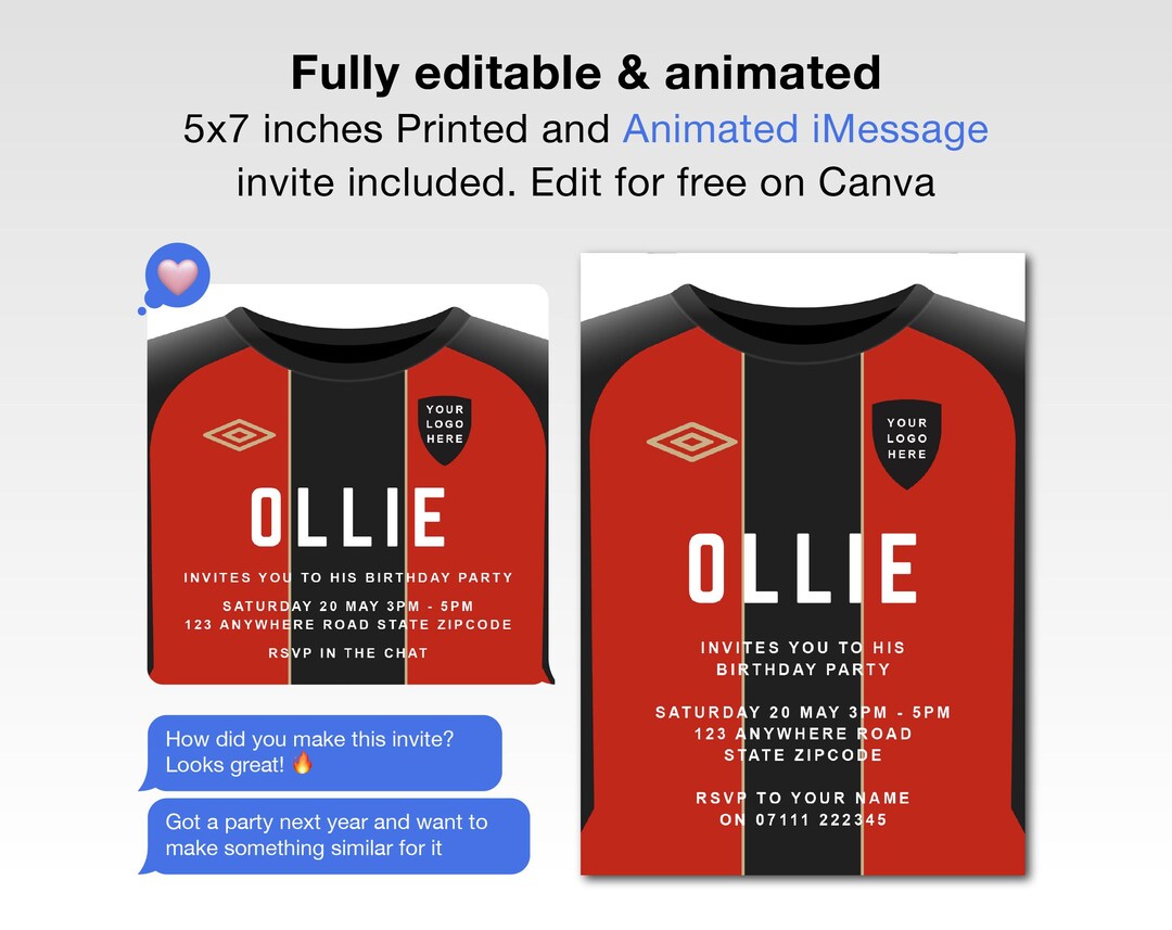 Editable Bournemouth Birthday Invitation | Animated Digital Football ...