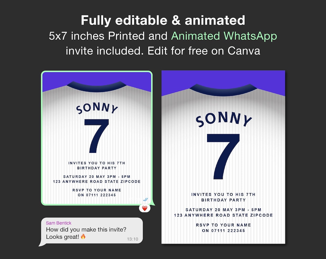 Editable Tottenham Hotspurs Birthday Invitation | Animated Digital ...