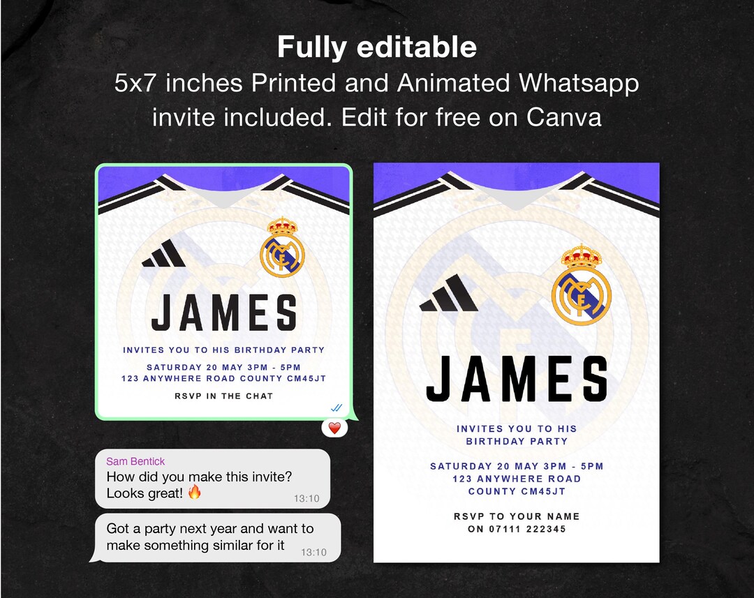 Editable Animated Real Madrid Party Invitation | Digital Football ...