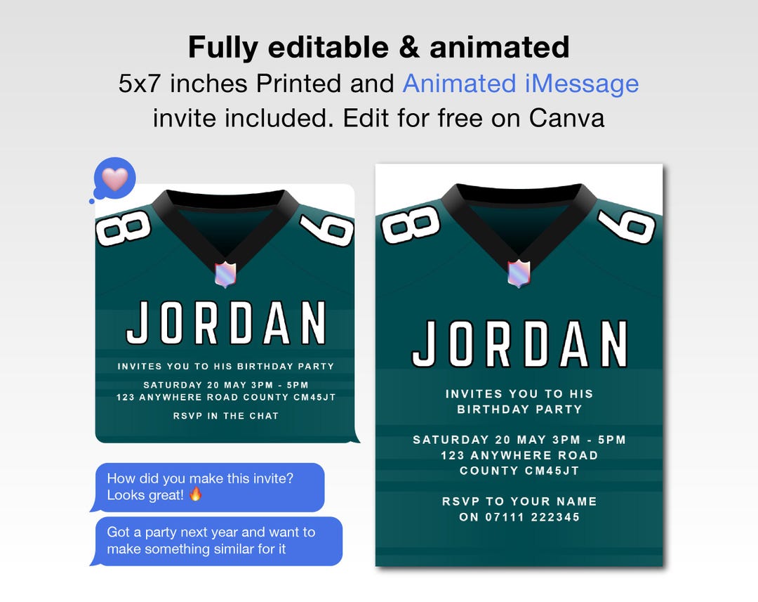 Animated Philadelphia Eagles Birthday Invitation | Editable Digital ...