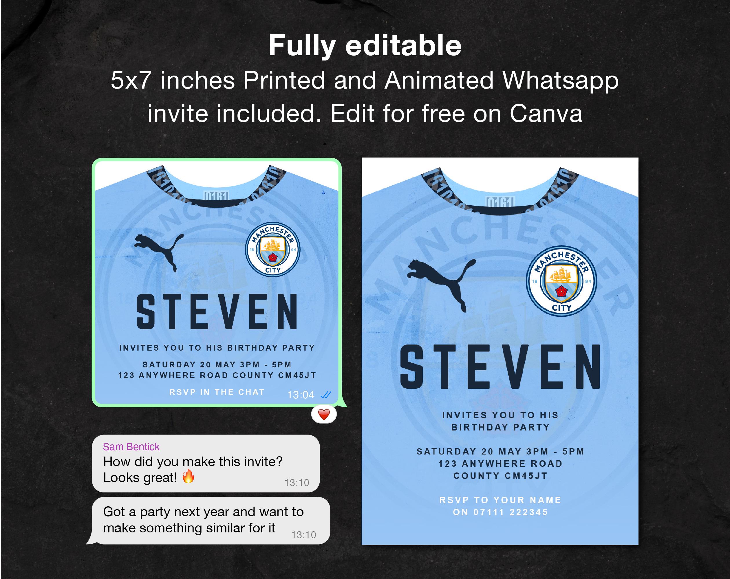 Editable Animated Manchester City Party Invitation | Digital Football ...