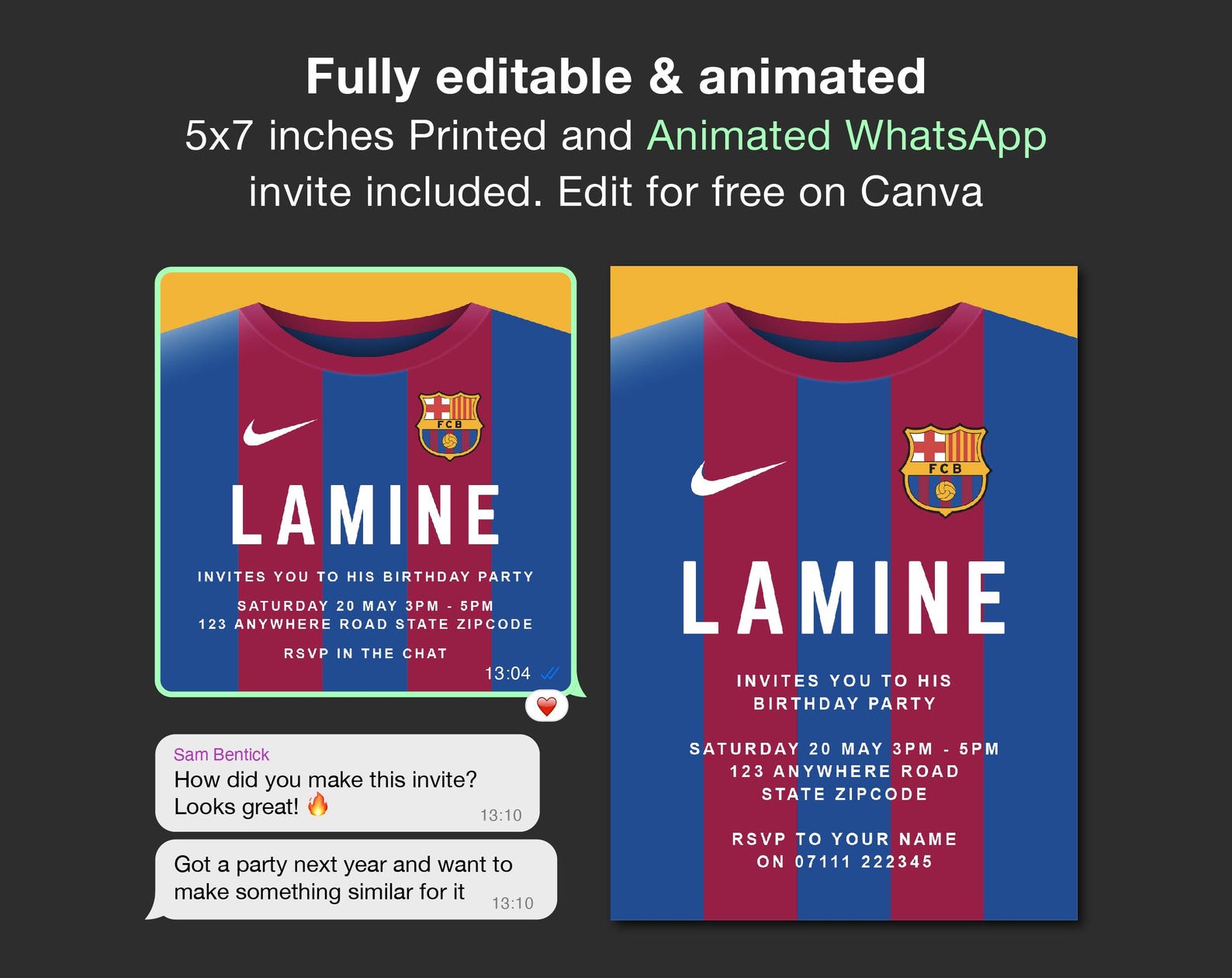 Editable Animated Barcelona Party Invitation | Digital Football ...