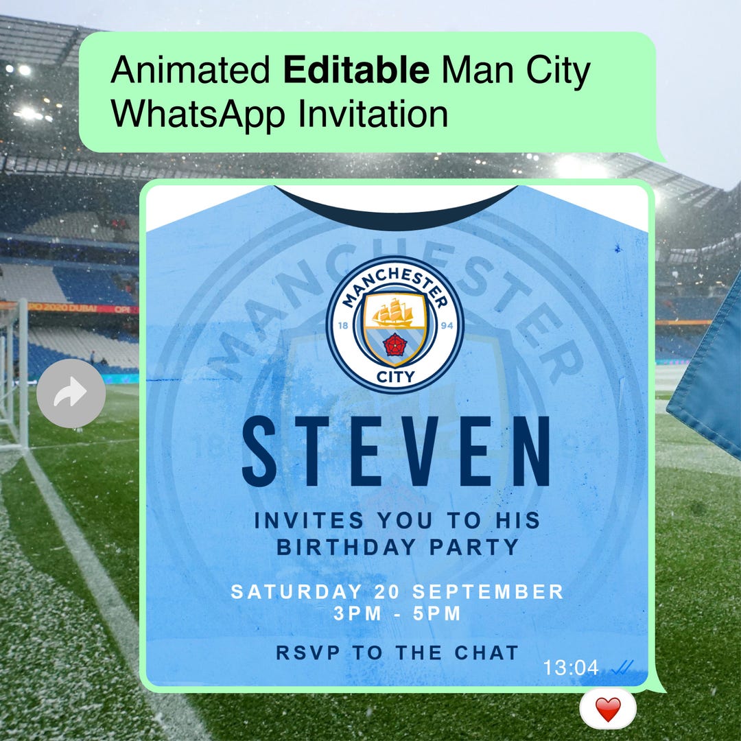 Editable Animated Manchester City Party Invitation Digital Whatsapp ...