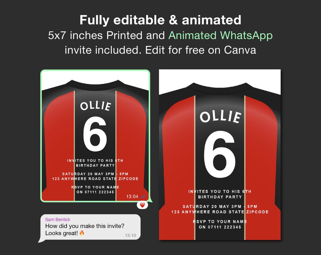 Editable Bournemouth Birthday Invitation | Animated Digital Football ...