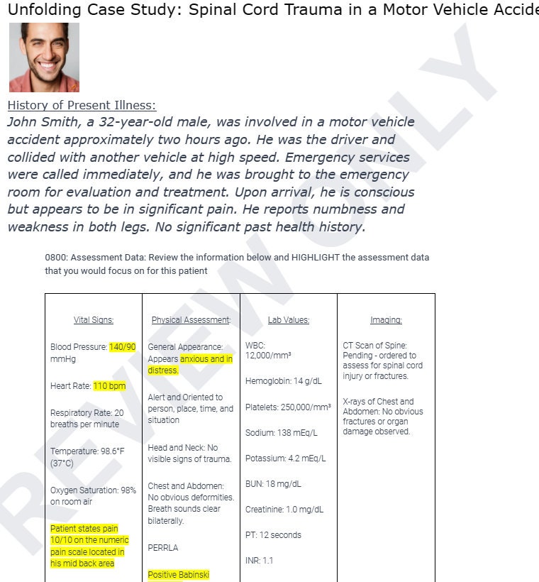 Unfolding Case Study: Spinal Cord Injury W/ Answer Key - Etsy