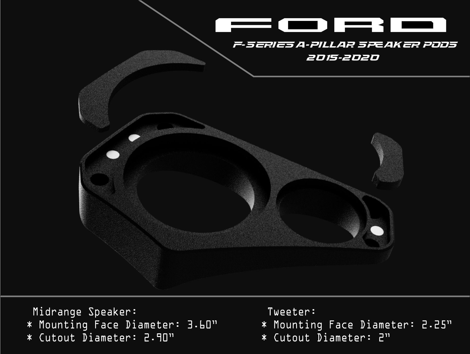 Ford F-SERIES A-PILLAR Speaker Pods 2015-2020 pair Size Customizable ...