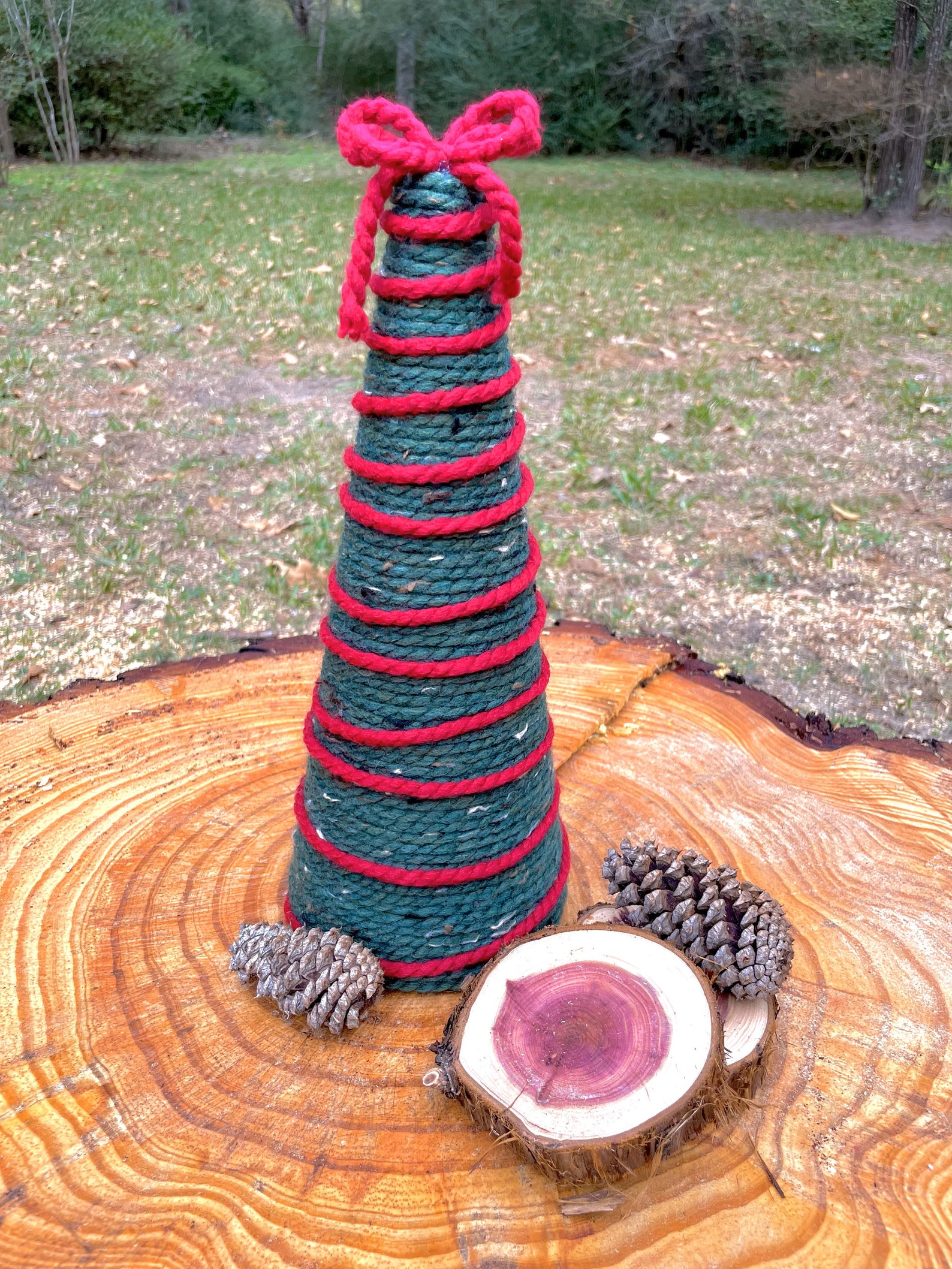 Yarn-wrapped Christmas Trees, Red, Blue, Green, or White, Rustic Decor ...