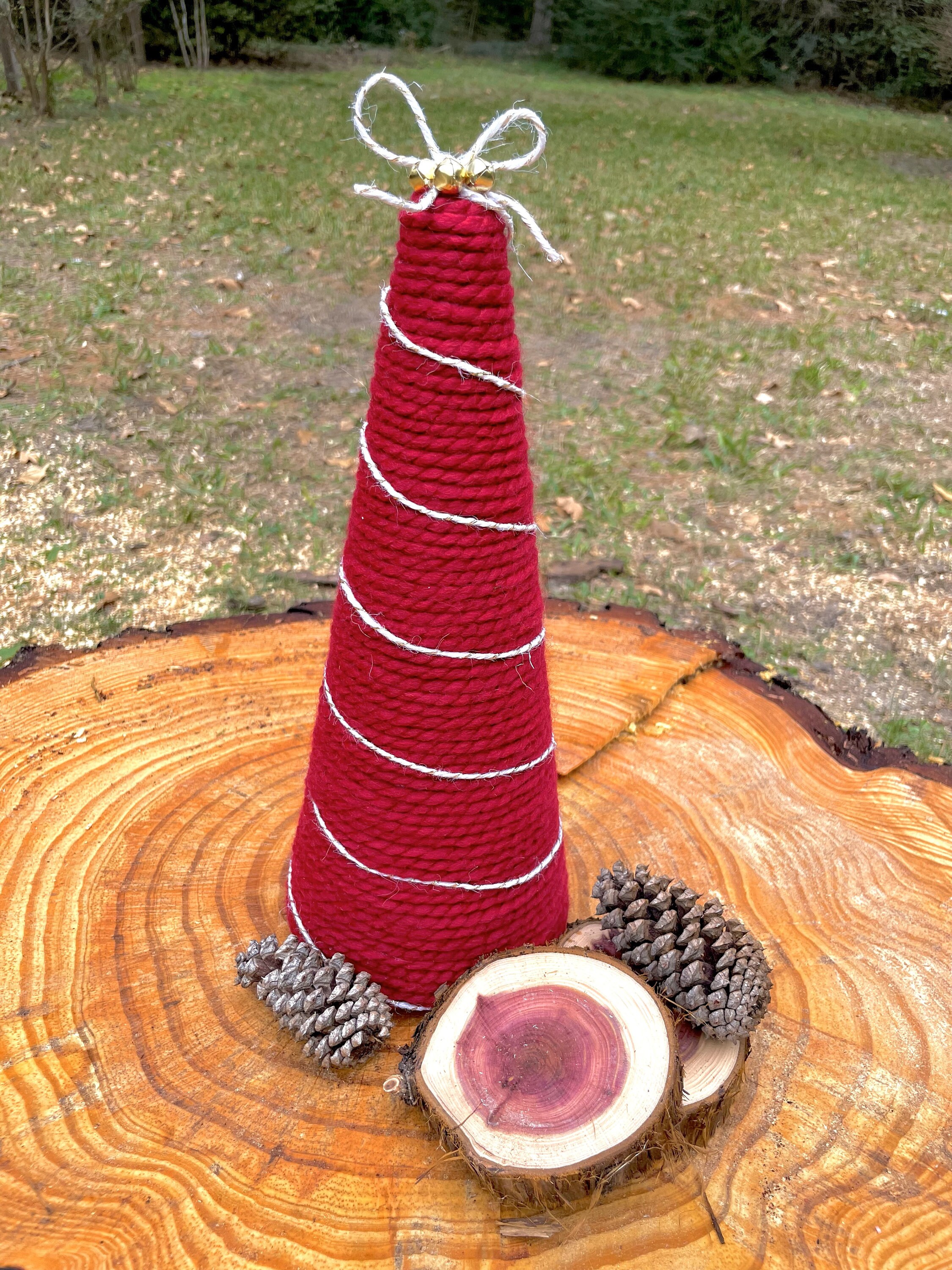 Yarn-wrapped Christmas Trees, Red, Blue, Green, or White, Rustic Decor ...
