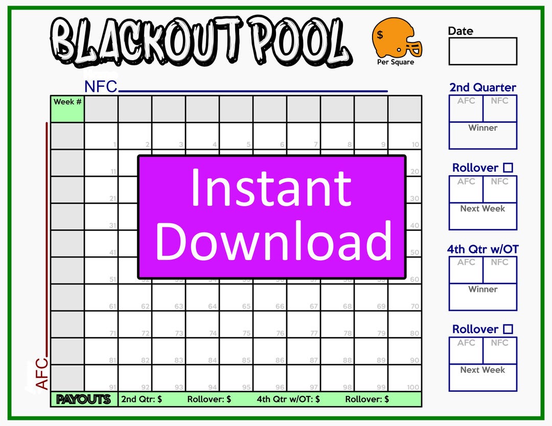 Blackout Pool and Regular Football Squares Pool - 2 PNG Files - Etsy