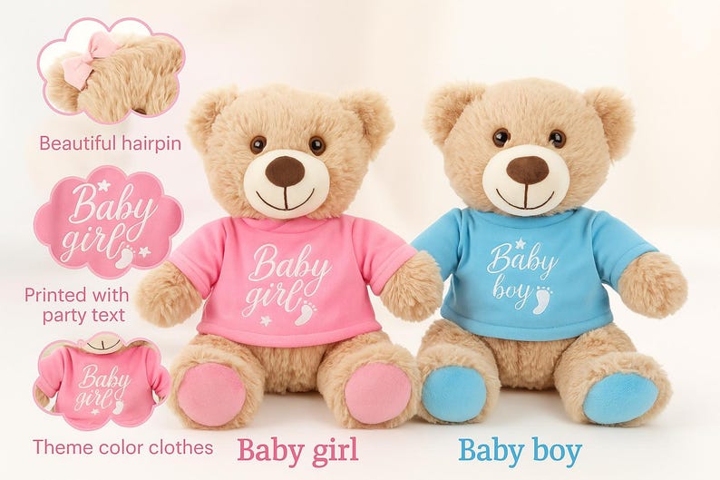 Gender Reveal Plush Teddy Bear - Baby Shower Keepsake Gift With ...
