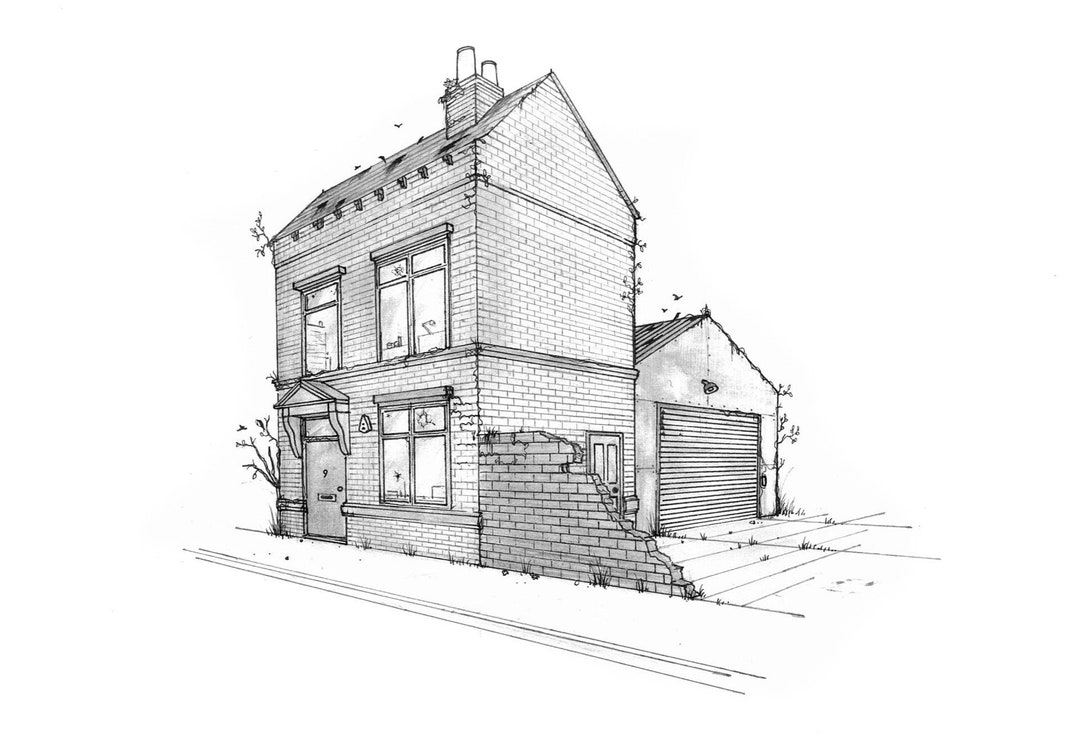 Custom Hand Drawn House Portrait, Pen & Pencil Illustration From Your ...