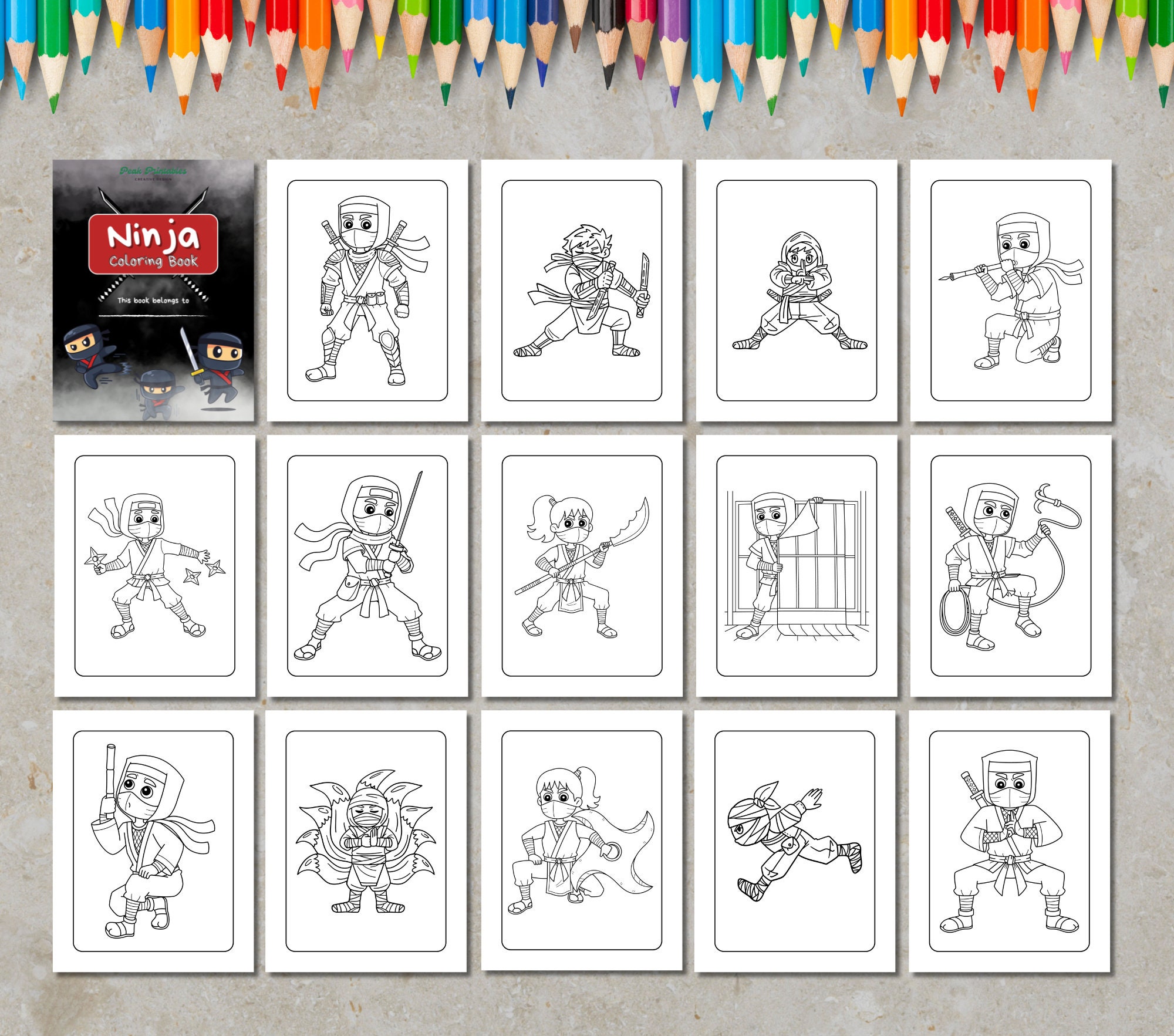Ninja Coloring Book - Etsy